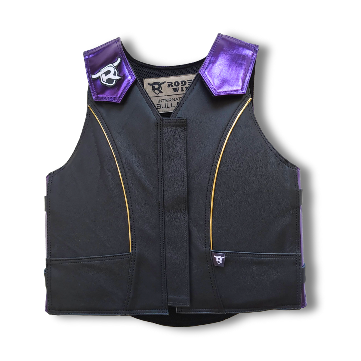 SET CHAPS AND VEST - BULL RIDING - WR025A - BLACK/PURPLE/GOLD – Rodeo Wins