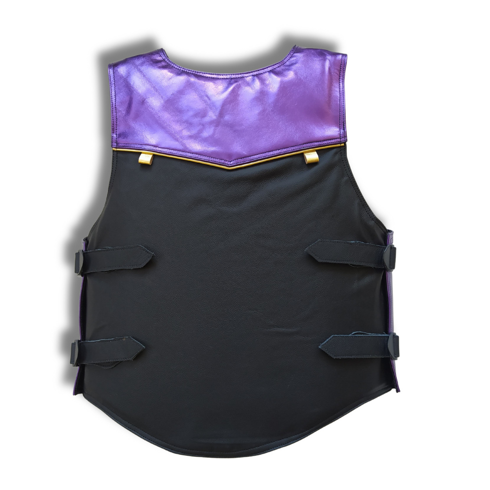 SET CHAPS AND VEST - BULL RIDING - WR025A - BLACK/PURPLE/GOLD – Rodeo Wins