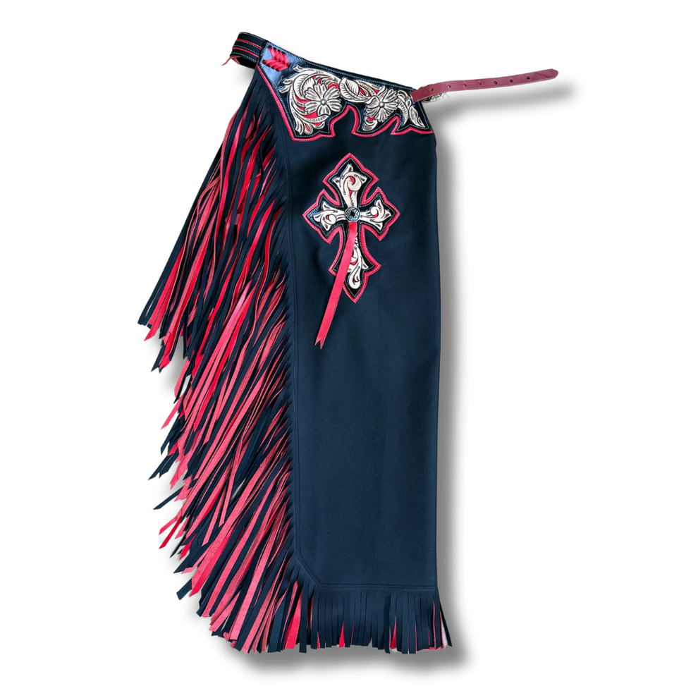 CHAPS RW - DOUBLE FRINGE - RED/BLACK - LEATHER QUALITY – Rodeo Wins