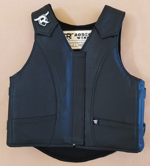 ADULT VEST - RODEO WINS BLACK LEATHER - BULL RIDING – Rodeo Wins